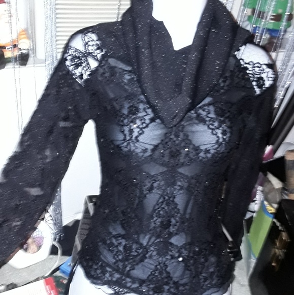 as seen | Tops | Daring Black Lace Sheer Blouselong Neck | Poshmark